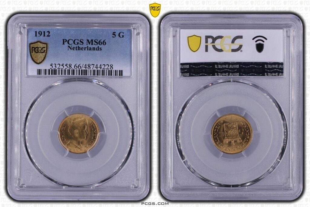Top POP 1Gouden 5 Gulden 1912 MS66 Wilhelmina| 101 munten
