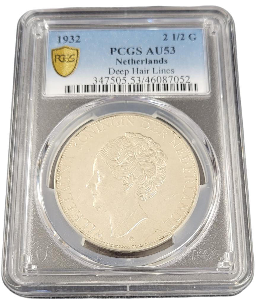 Wilhelmina 2 1/2 gulden 1932 AU53 PCGS - 101 munten