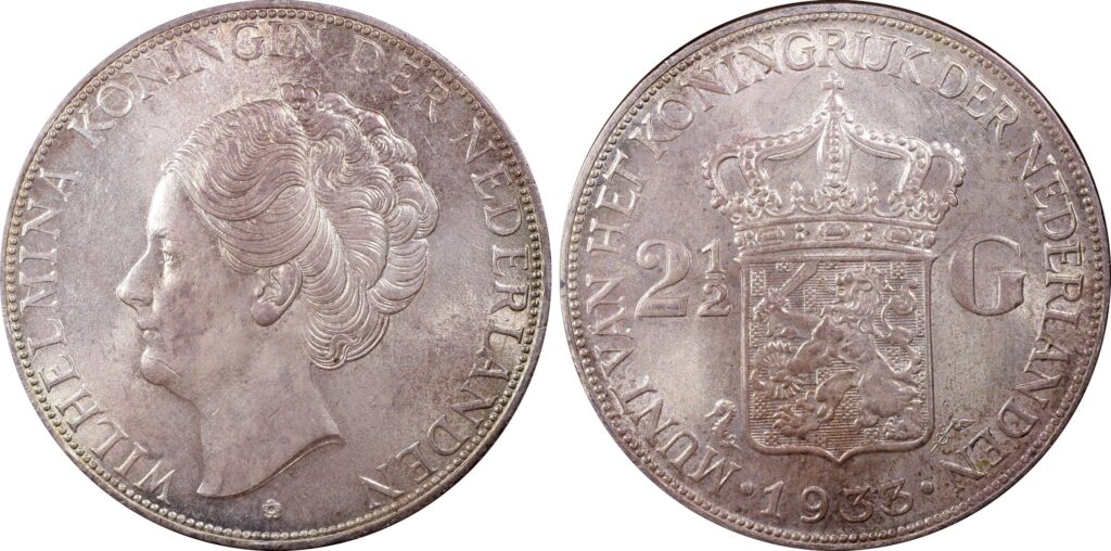 2 1/2 gulden 1933 grof haar MS63 - 101 munten