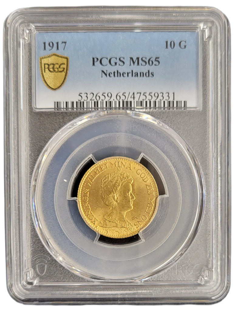 1917 Gouden 10 Gulden MS65 PCGS | 101 munten